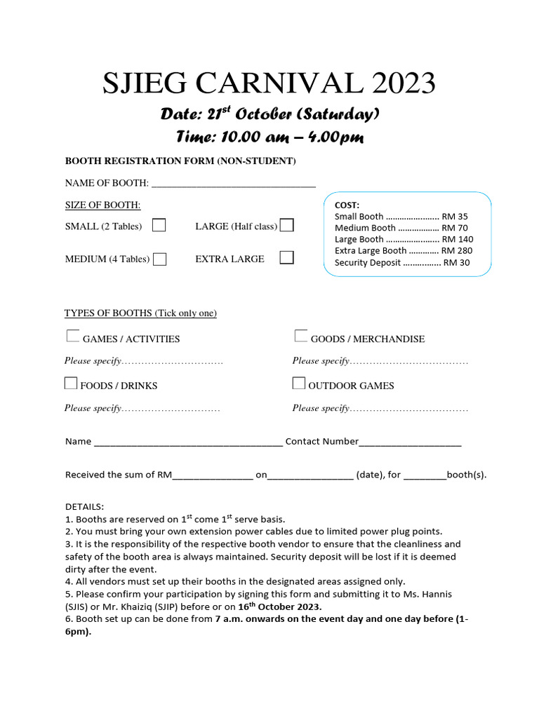 SJIEG Carnival 2023 Booth Registration | PDF | Games & Activities