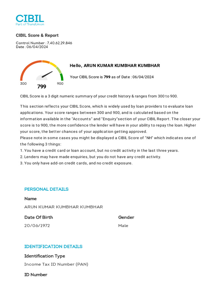 Score Report - Cibil Dashboard | PDF | Finance & Money Management | Credit