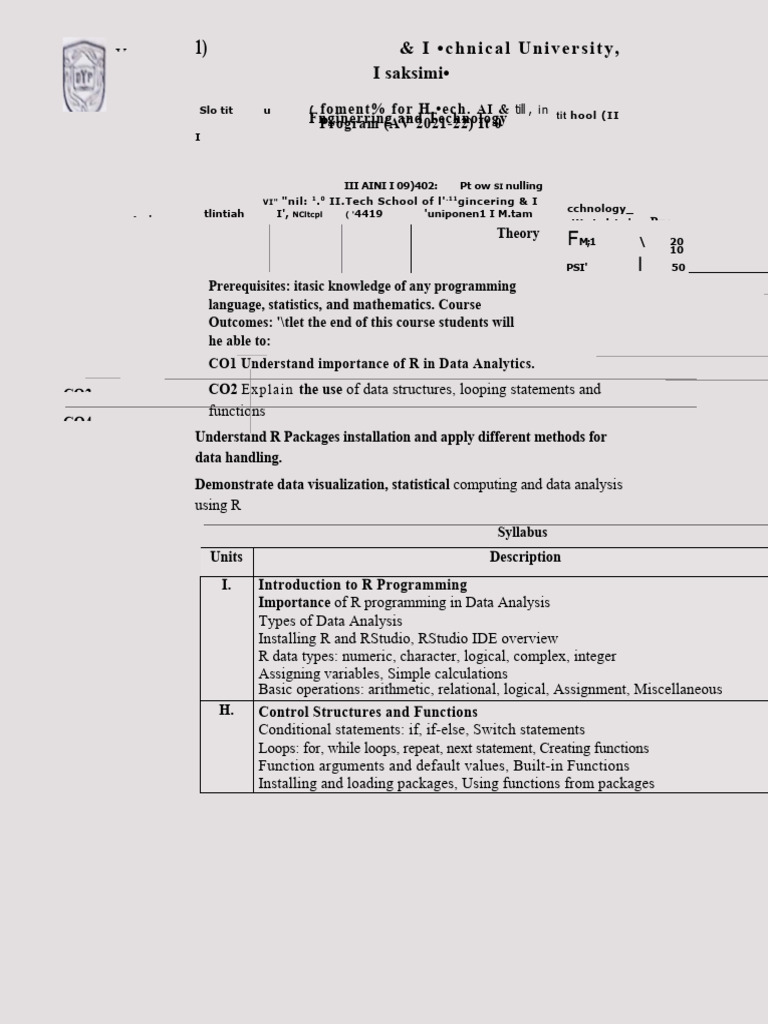 R Programming Syllabus | PDF | Statistics | Function (Mathematics) R Programming Syllabus | PDF | Statistics | Function (Mathematics)