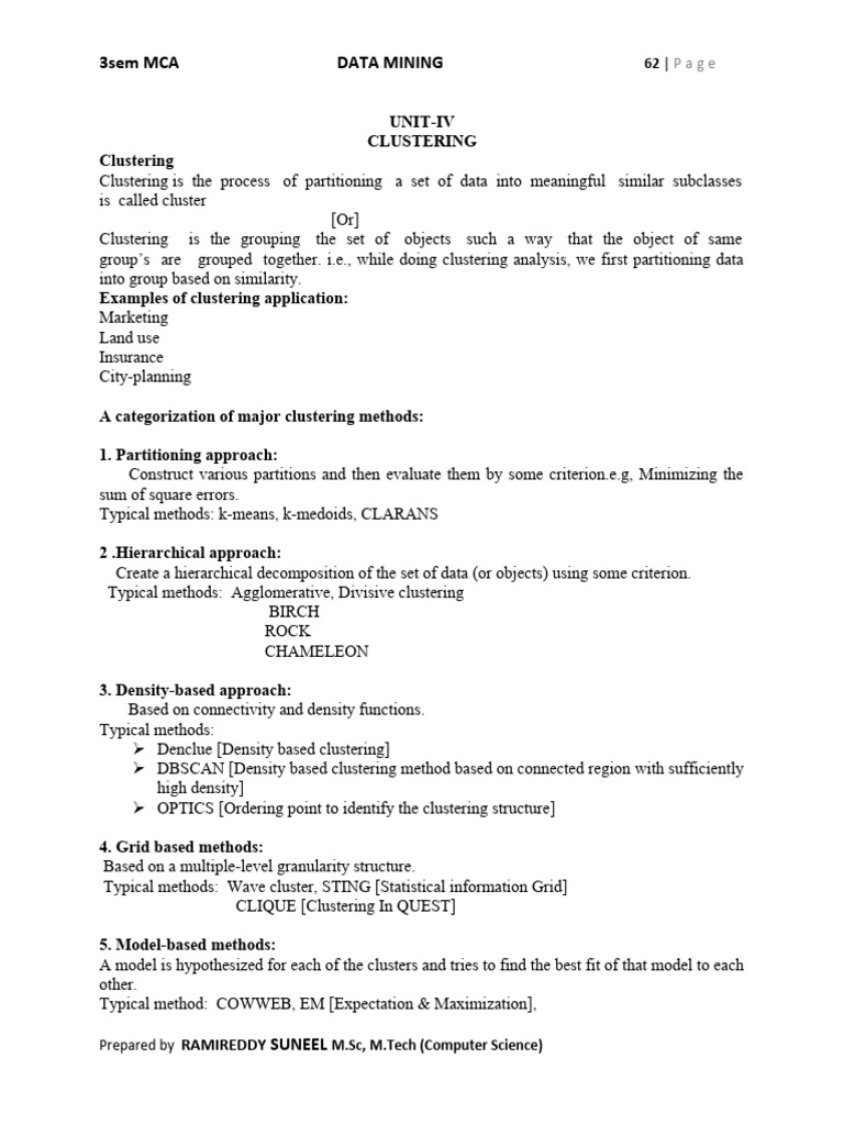 DM Clustering UNIT4 | PDF | Cluster Analysis | World Wide Web