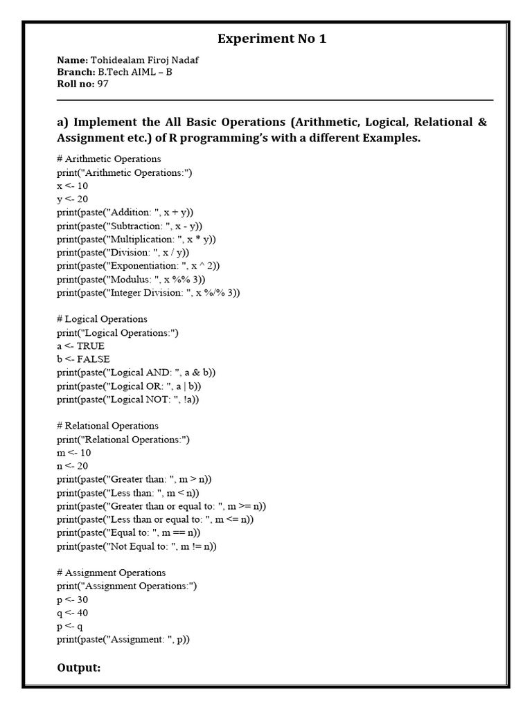 R Lab Assignment | PDF | Computer Programming | Mathematics
