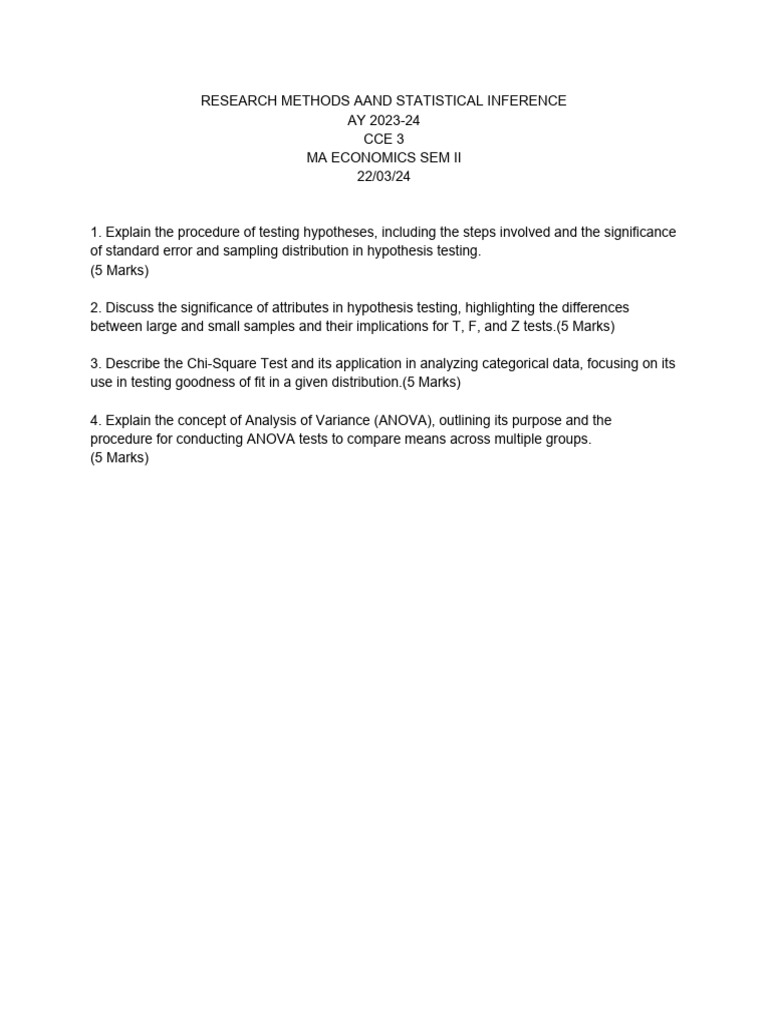 Research Methods and Statistical Inference - Ma Sem II | PDF | Teaching ...