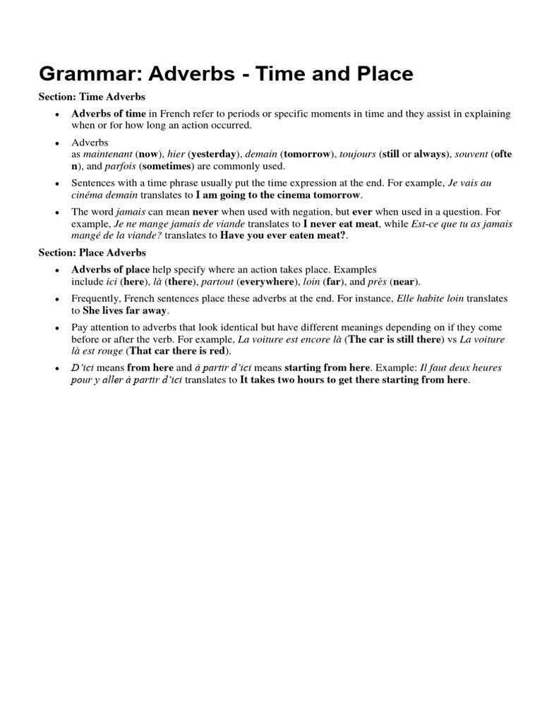 Grammar Adverbs - Time and Place | PDF