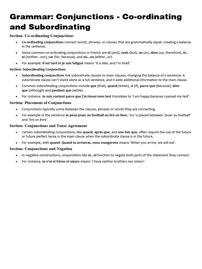 Grammar Conjunctions - Co-Ordinating and Subordinating | PDF