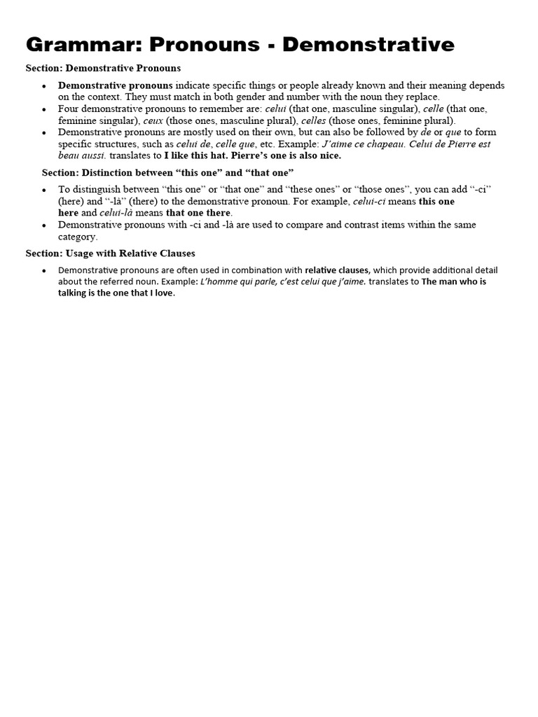 French Demonstrative Pronouns Guide | PDF | Philosophy | Language Arts ...