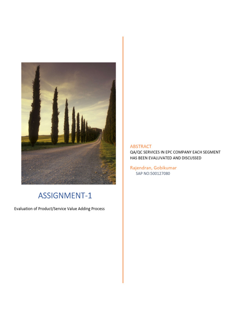 Assignment 1 Evaluation of Product Service Value Adding Process | PDF | Quality Assurance ...