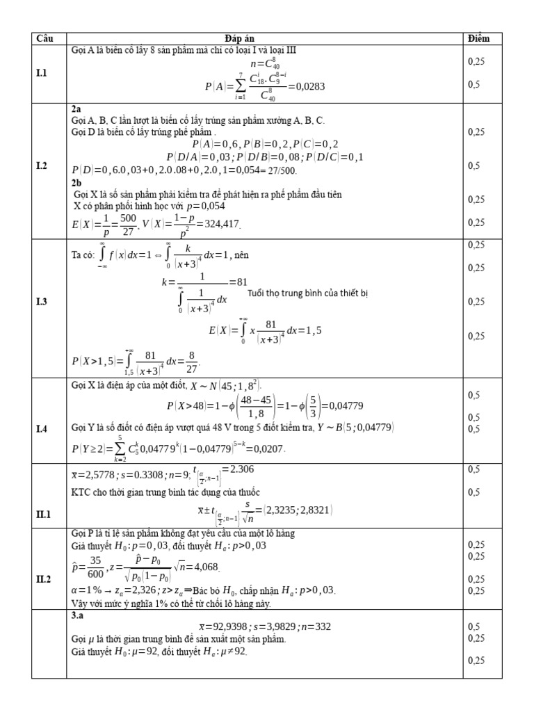 De Thi XSTK HK I 20231213-DA | PDF