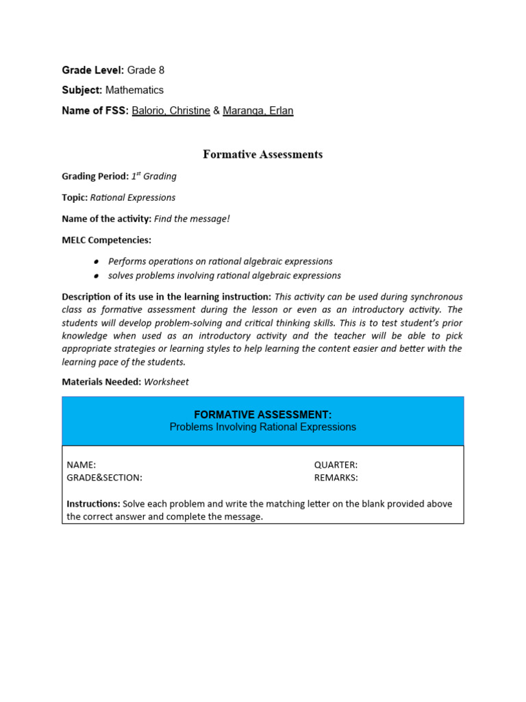 Grade 8 - Compilation of Assessments | PDF | Mathematics