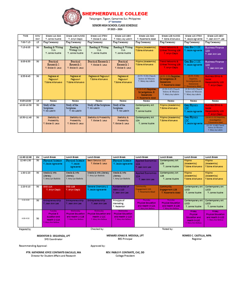 New Sched 2nd Sem Aligned To G12 1 | PDF | Science