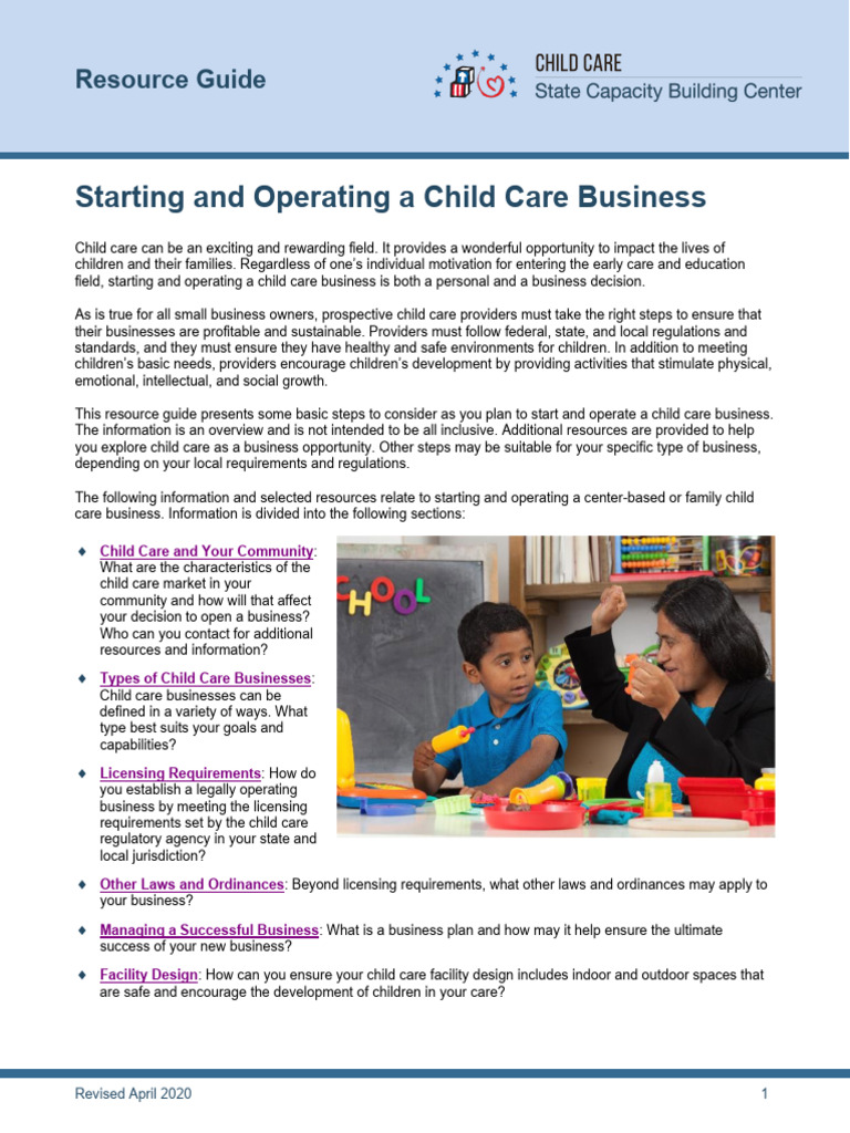 Starting and Operating A Childcare Business | PDF | Child Care ...