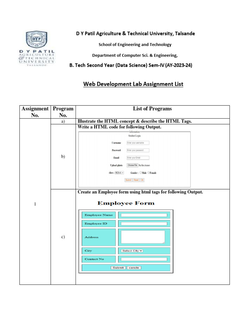 Assignmement List - WD Lab | Download Free PDF | Html Element | Html