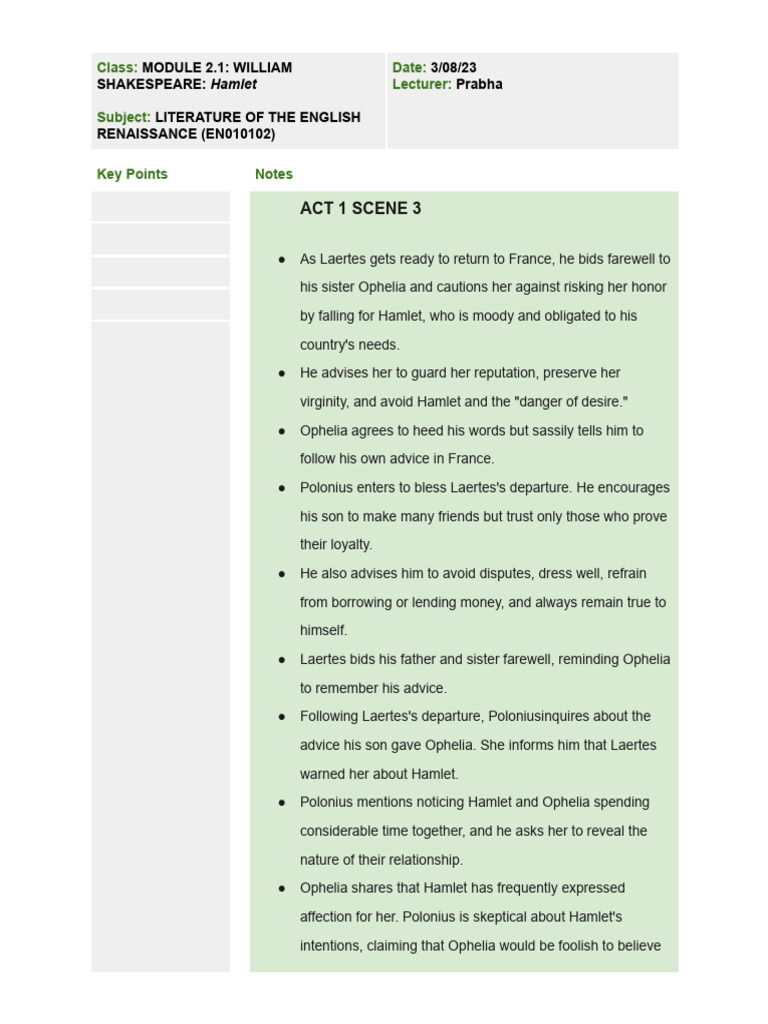 Hamlet Act 1 Scene 3 &4 | PDF | Hamlet