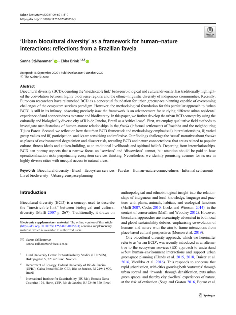 Stalhammar et al 2021_Urban biocultural diversityr as a framework for ...