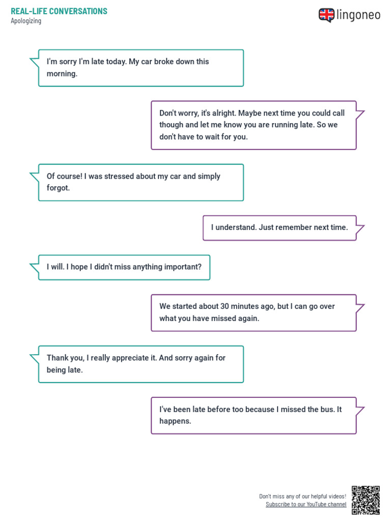 Apologizing - Dialogue | PDF