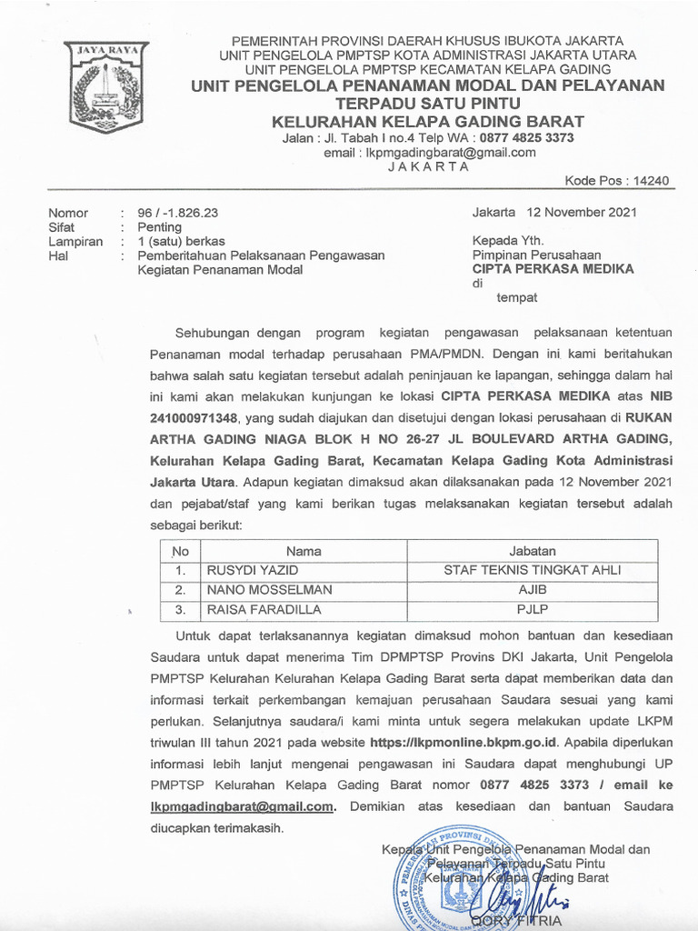 Pemberitahuan Pelaksanaan LKPM | PDF