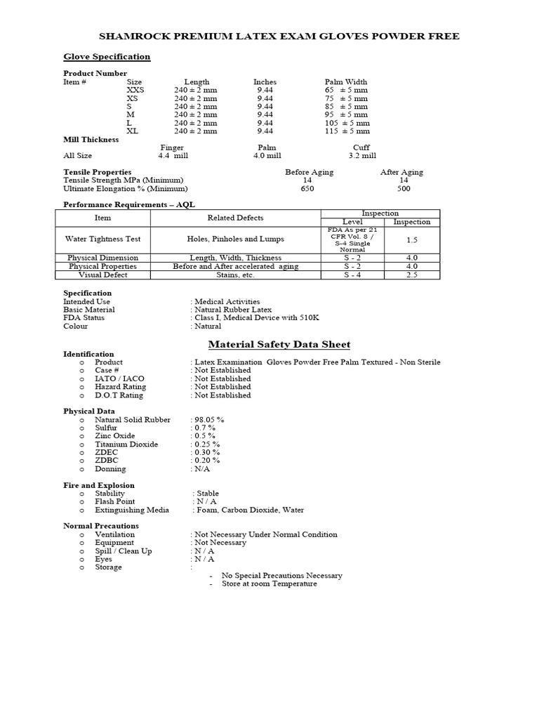 MSDS - Shamrock Premium Exam Powder Free | PDF | Natural Rubber | Materials