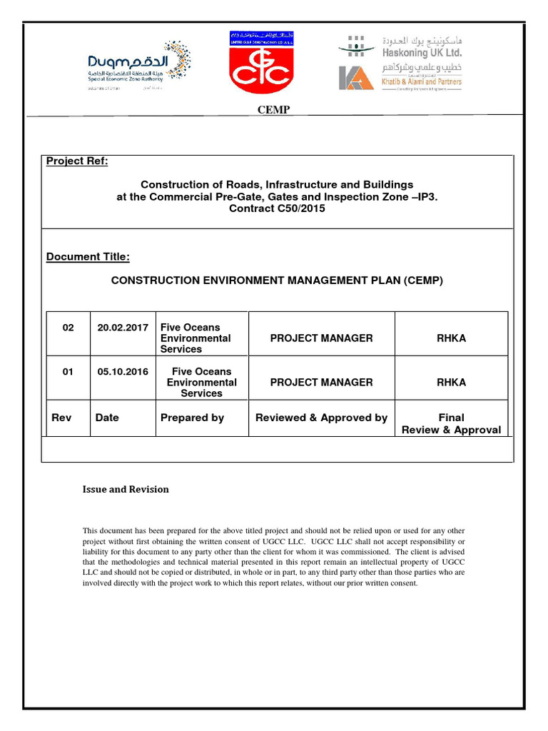 CONSTRUCTION ENVIRONMENT MANAGEMENT PLAN (CEMP) | PDF | Environmental Impact Assessment | Waste