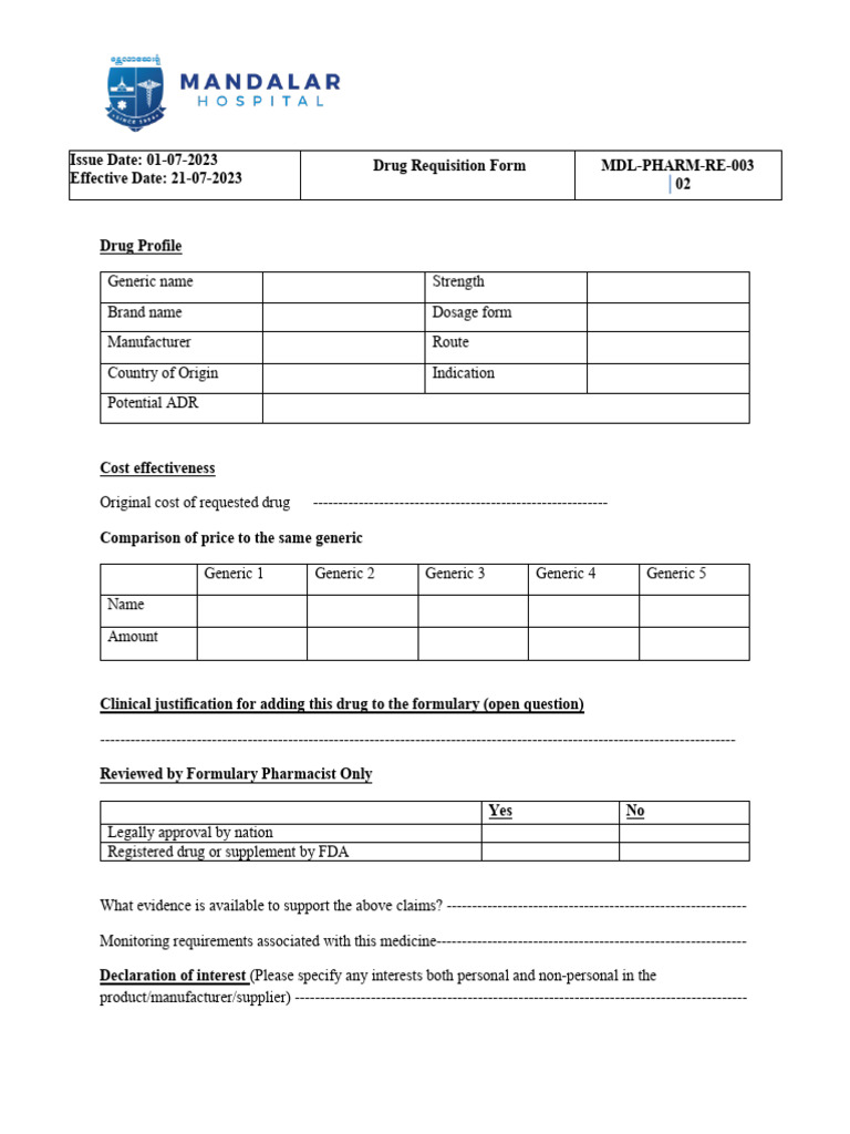 Drug Requisition Form Template | PDF | Generic Drug | Prescription Drugs