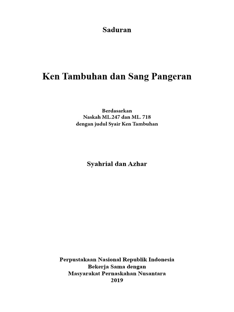 Saduran Syair Ken Tambuhan 2019 | PDF | Kajian Bahasa Asing