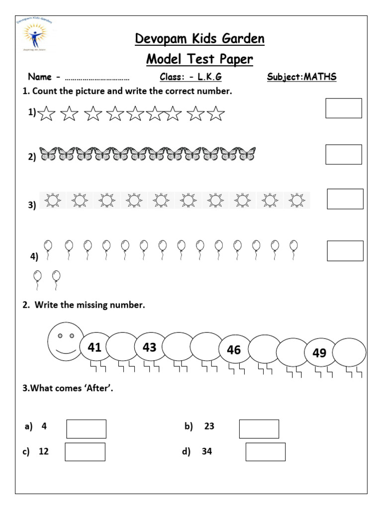 LKG Maths Practice Test | PDF | Games & Activities | Teaching Methods ...