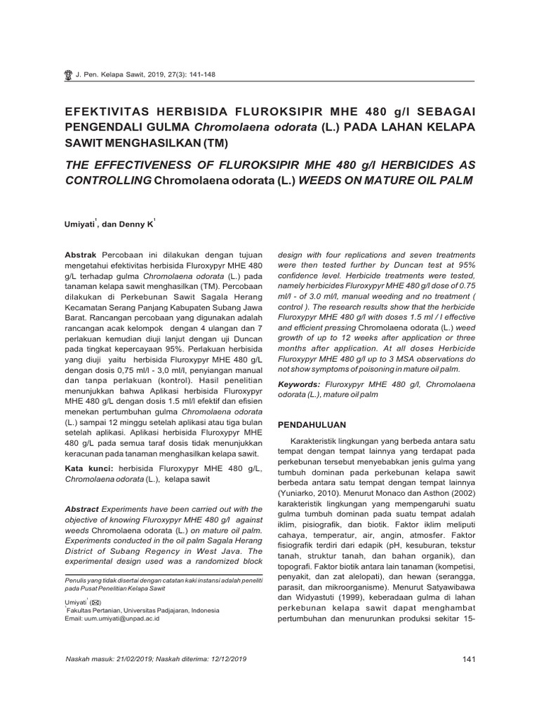 Efektivitas Fluroksipir pada Gulma Kelapa Sawit | PDF