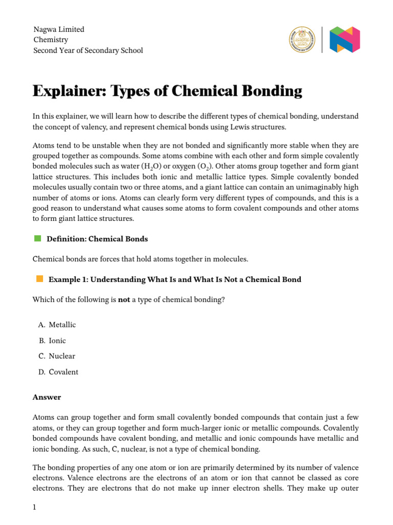 Types of Chemical Bonding | PDF | Chemical Bond | Ionic Bonding