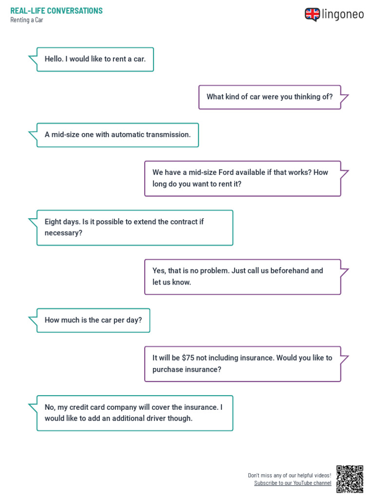 Renting A Car - Dialogue | PDF | Car Rental | Motor Vehicle