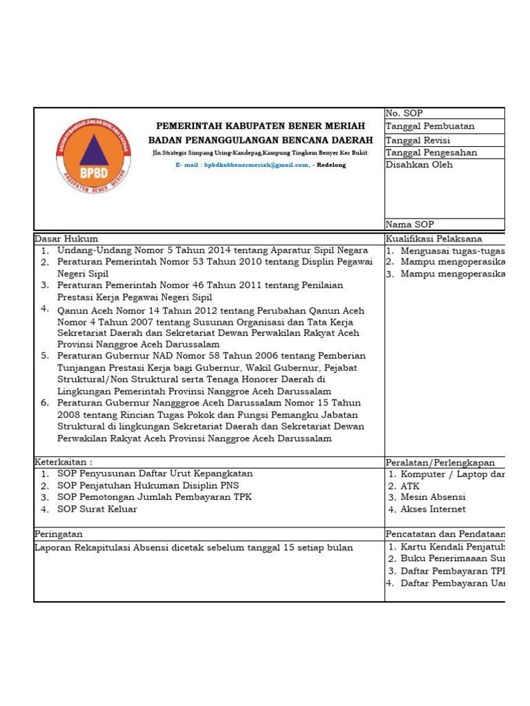 Sop Laporan Rekap Daftar Kehadiran Pegawai Acc | PDF