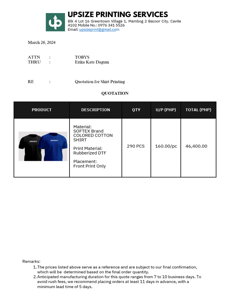 Tshirt Quotation 3-26 | PDF