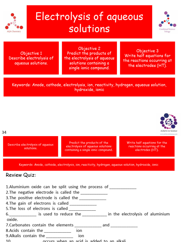 Electrolysis Lesson | PDF | Ion | Chlorine