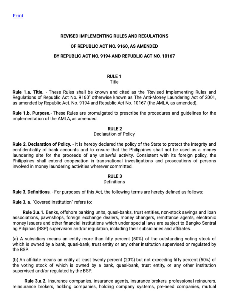 AMLA - Revised Implementing Rules and Regulations | PDF | Insurance ...