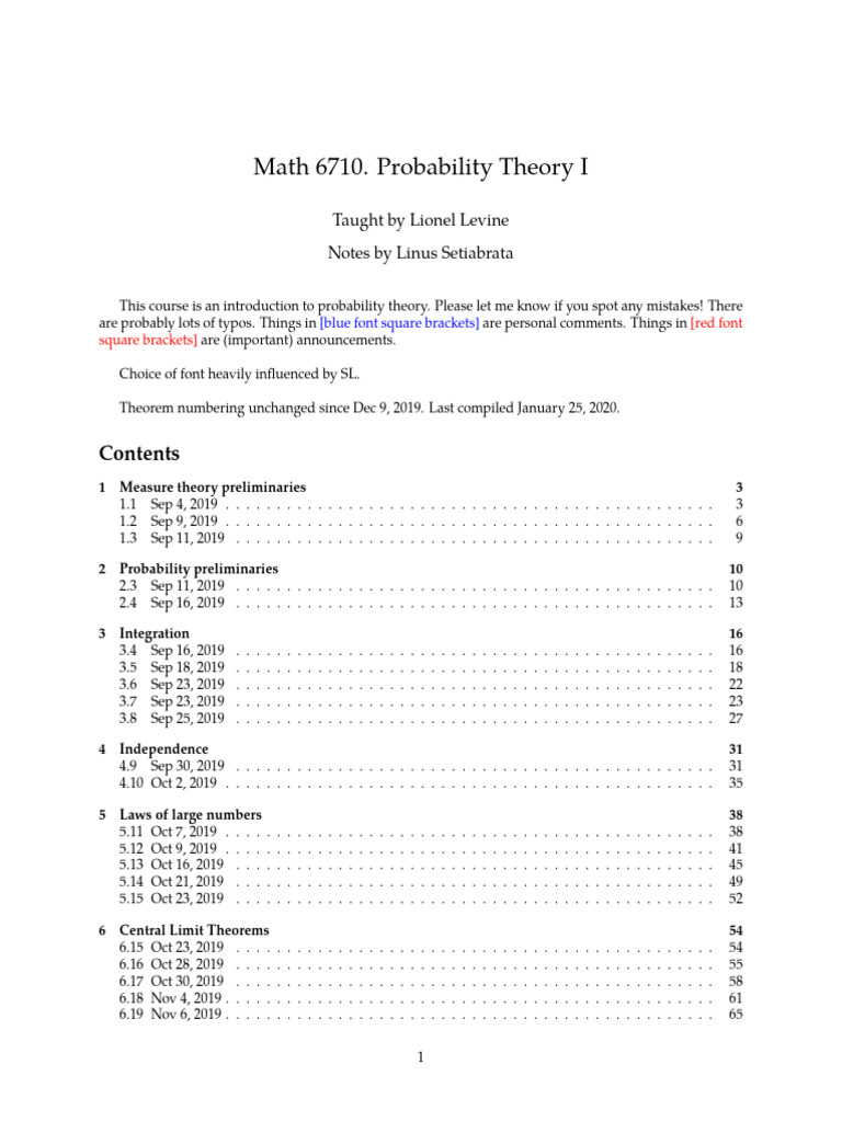 6710 Probability Theory 1 | PDF | Probability Distribution | Mathematics