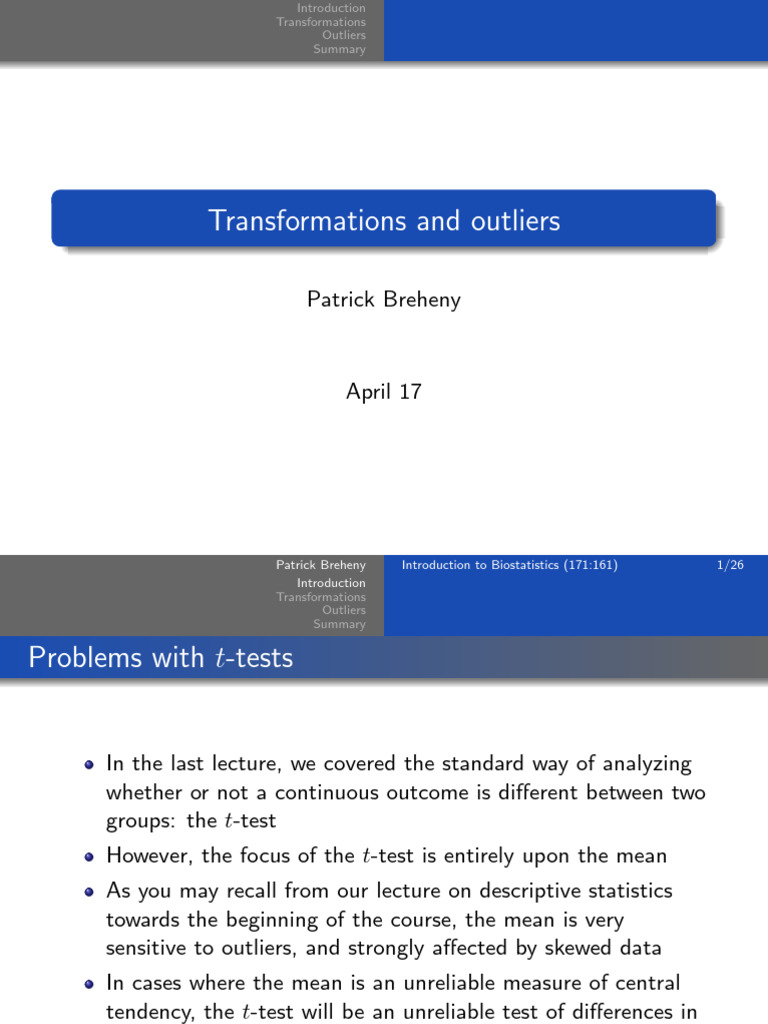 Transformations and Outliers: Patrick Breheny | PDF | Outlier ...