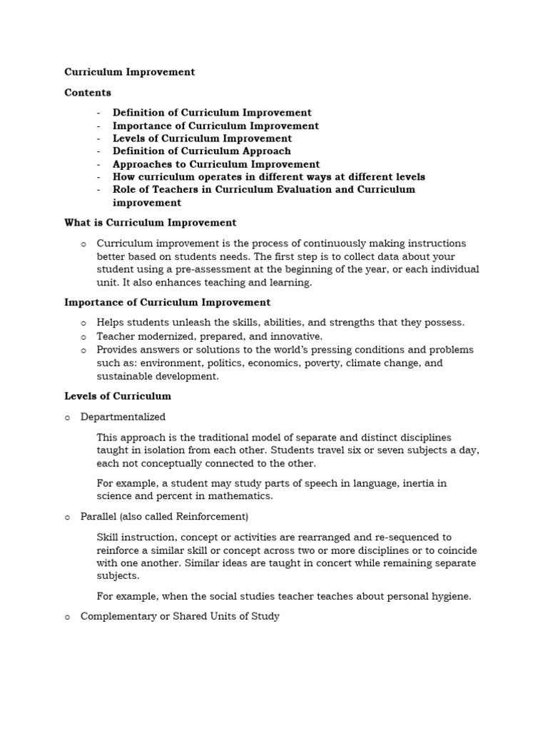 ProfEd 9 Curriculum Improvement | PDF | Curriculum | Teachers