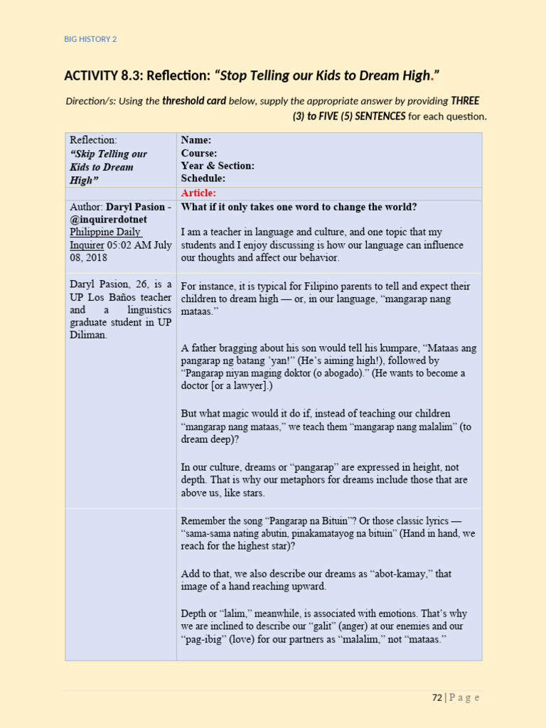 Activity 8.3 - Reflection | PDF | Psychology | Behavioural Sciences