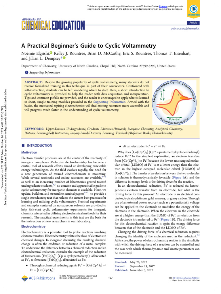 Beginner's Guide to Cyclic Voltammetry | PDF | Electrochemistry | Electrode