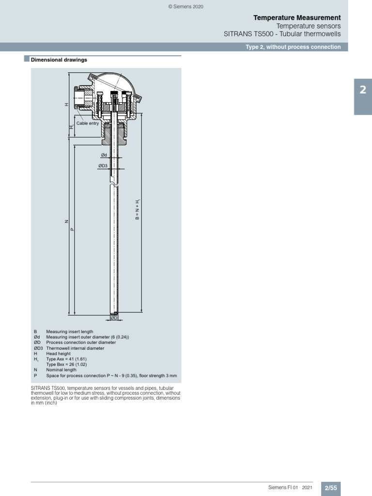Datasheet SIEMENS SITRANS TS 500 Temperature Sensor | PDF | Electrical Connector | Inch