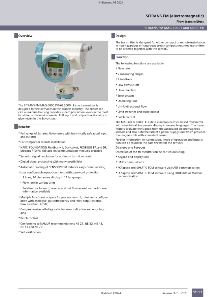 Sitransf Fmmag6000i Fi01 en | PDF | Alternating Current | Transmitter
