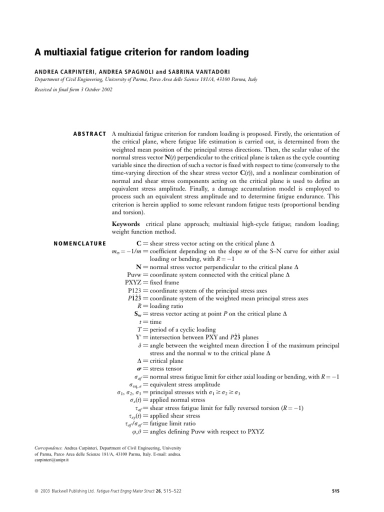 Fatigue Fract Eng Mat Struct - 2003 - CARPINTERI - A Multiaxial Fatigue Criterion For Random ...