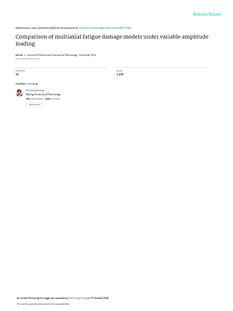Comparison of Multiaxial Fatigue Damage Models Under Variable Amplitude Loading | PDF | Fatigue ...