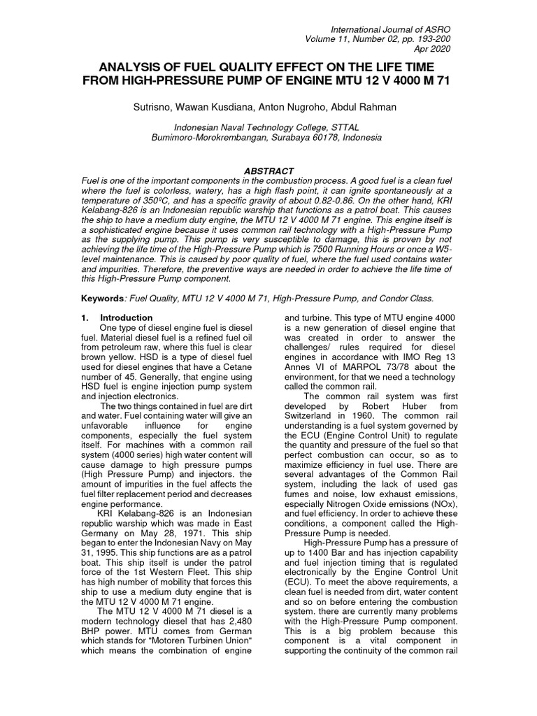 Analysis of Fuel Quality Effect On The L | PDF | Diesel Engine | Engines