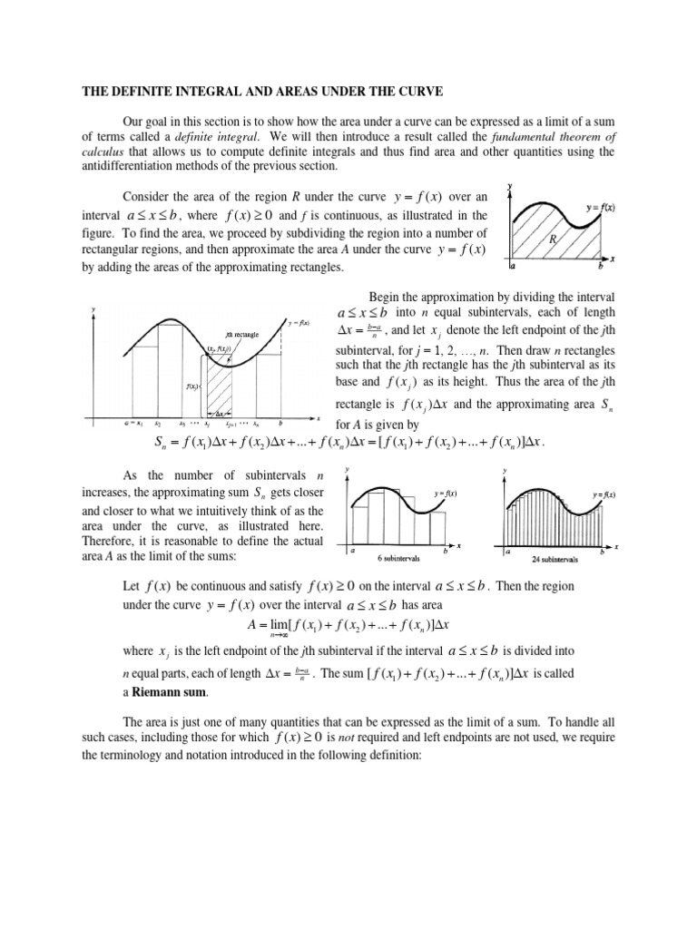 Definite Integral and Areas Under The Curve (ArchMath2) | PDF | Integral | Interval (Mathematics)