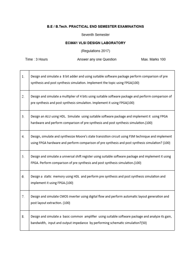VLSI Design Lab Exam Tasks | PDF | Amplifier | Hardware Description Language