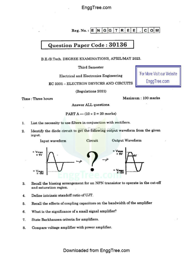 EC3301 Electron Devices and Circuits Apr May 2023 Question Paper ...
