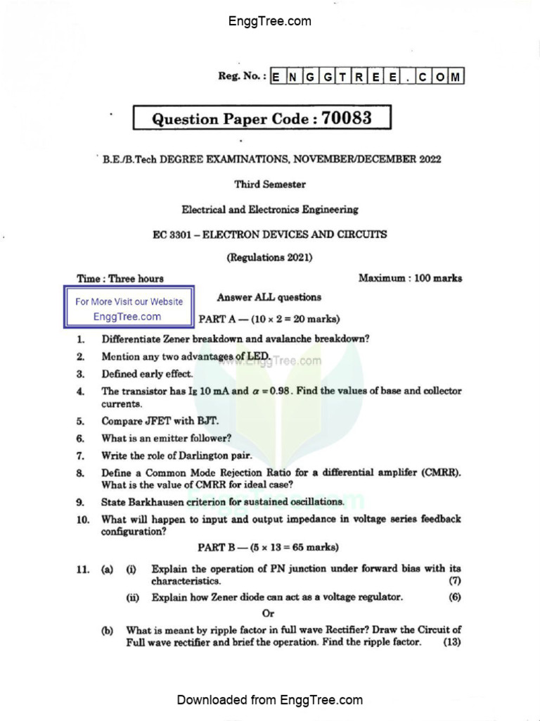 EC3301 Electron Devices and Circuits Nov Dec 2022 Question Paper ...