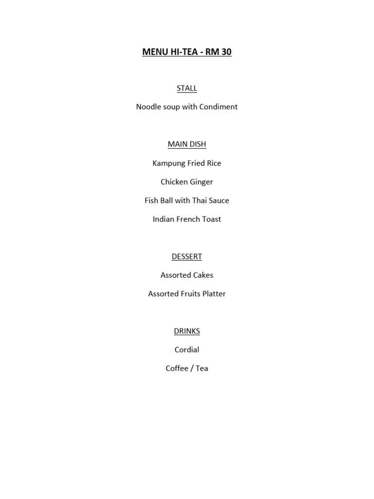 Menu Hi-Tea (Rm30) | PDF