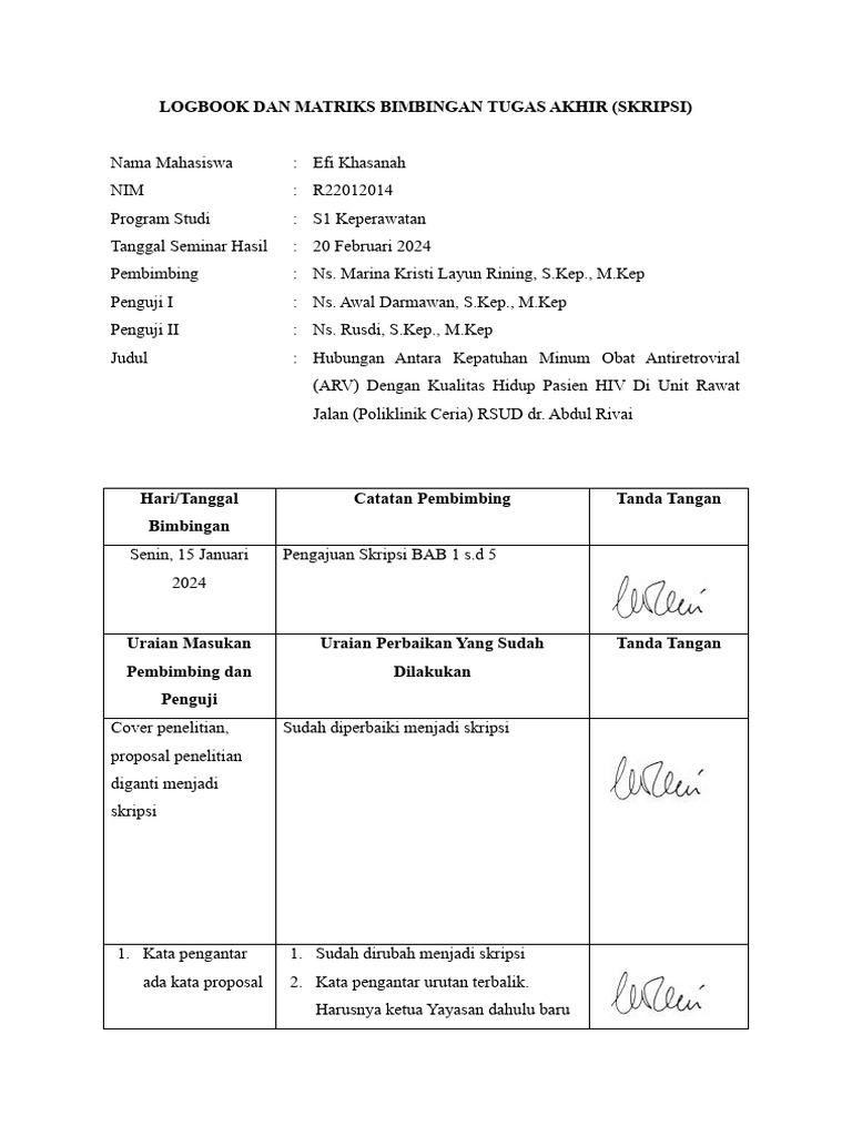 Logbook Matriks Skripsi | PDF