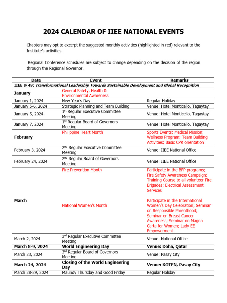 2024 IIEE Calendar | PDF