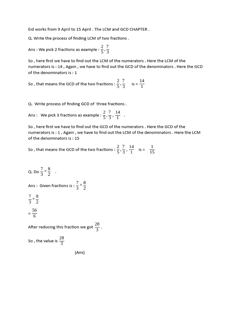 LCM and GCD of Fractions Explained | PDF | Numbers | Mathematical Notation