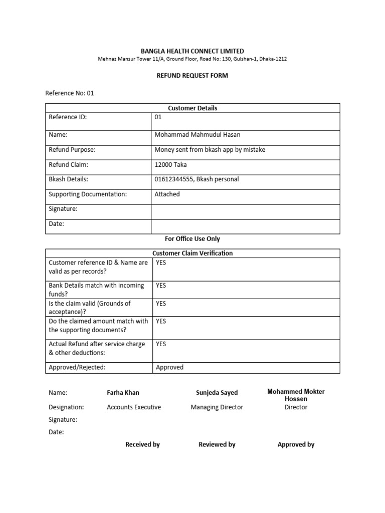 2024 - 03 - 31 Refund Form - 12,000 BDT | PDF